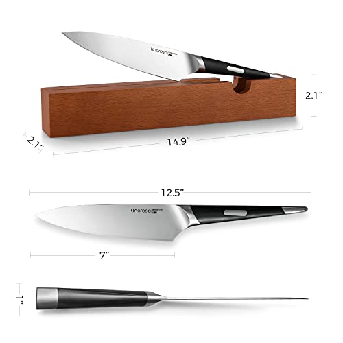 linoroso Chef Knife Kitchen Knife Ultra Sharp Cooking Knife, 7 inch Precision Forged German High-Carbon Stainless Steel Cutting Knife with Exquisite In-Drawer Knife Block- MAKO Series