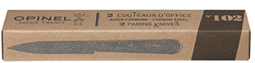 Opinel No. 102 Paring Knives 2 PIECE SET, Carbon Steel Everyday Use Prep Knives for Chopping, Peeling, Slicing, Trimming, Stabilized Sustainably Harvested Beechwood Handles, Made in France