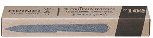 Opinel No. 102 Paring Knives 2 PIECE SET, Carbon Steel Everyday Use Prep Knives for Chopping, Peeling, Slicing, Trimming, Stabilized Sustainably Harvested Beechwood Handles, Made in France