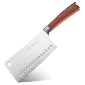 guanci meat cleaver, 6.5 inch cleaver knife stainless steel chinese kitchen knife german high carbon steel meat cutting knife with rosewood handle anti-rust