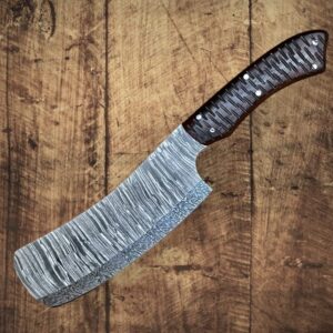 CP-285, Damascus Steel 12.00 Inches Cleaver style Knife – Solid Rose Wood Handle (Damascus Steel 1)