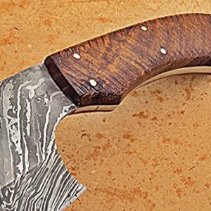 CP-285, Damascus Steel 12.00 Inches Cleaver style Knife – Solid Rose Wood Handle (Damascus Steel 1)