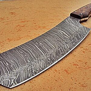 CP-285, Damascus Steel 12.00 Inches Cleaver style Knife – Solid Rose Wood Handle (Damascus Steel 1)