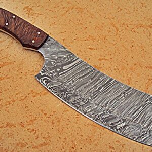 CP-285, Damascus Steel 12.00 Inches Cleaver style Knife – Solid Rose Wood Handle (Damascus Steel 1)