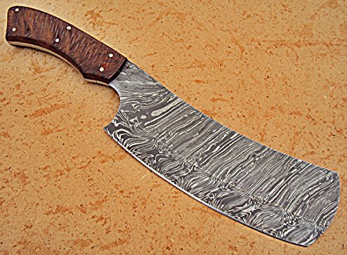 CP-285, Damascus Steel 12.00 Inches Cleaver style Knife – Solid Rose Wood Handle (Damascus Steel 1)