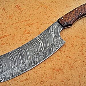 CP-285, Damascus Steel 12.00 Inches Cleaver style Knife – Solid Rose Wood Handle (Damascus Steel 1)