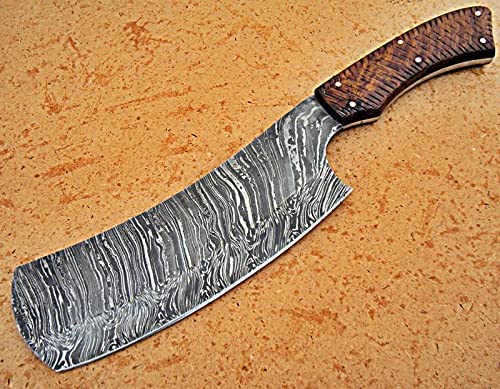 CP-285, Damascus Steel 12.00 Inches Cleaver style Knife – Solid Rose Wood Handle (Damascus Steel 1)