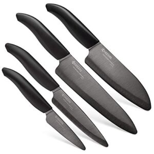 kyocera advanced ceramic revolution 4-piece knife set :includes 7-inch chef's, 5.5-inch santoku, 4.5-inch utility and 3-inch paring-black handle w/black blades