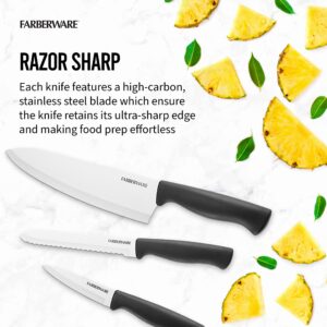 Farberware Stainless Steel Chef Knife Set, 3 Piece, Black