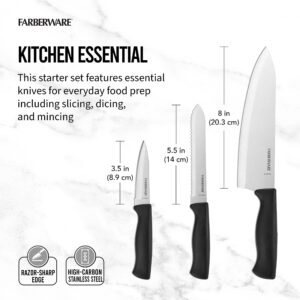 Farberware Stainless Steel Chef Knife Set, 3 Piece, Black