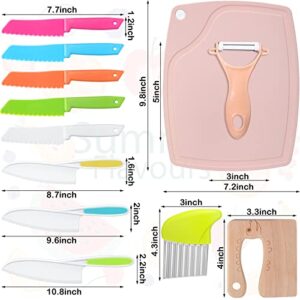 12 Pieces Kids Knifes Set Include Plastic Safe Toddler Knife Wooden Cutting Knifes Child Kitchen Knife Serrated Edges with Cutting Board Stainless Steel Potato Slicers Crocodile Chef Crinkle Cutter