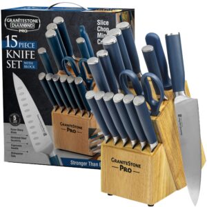 granitestone pro nutriblade 14-piece knife set for kitchen with knife block, premium kitchen knives set for kitchen, chef knife set with block, complete knifes set, ultra sharp stainless-steel blade