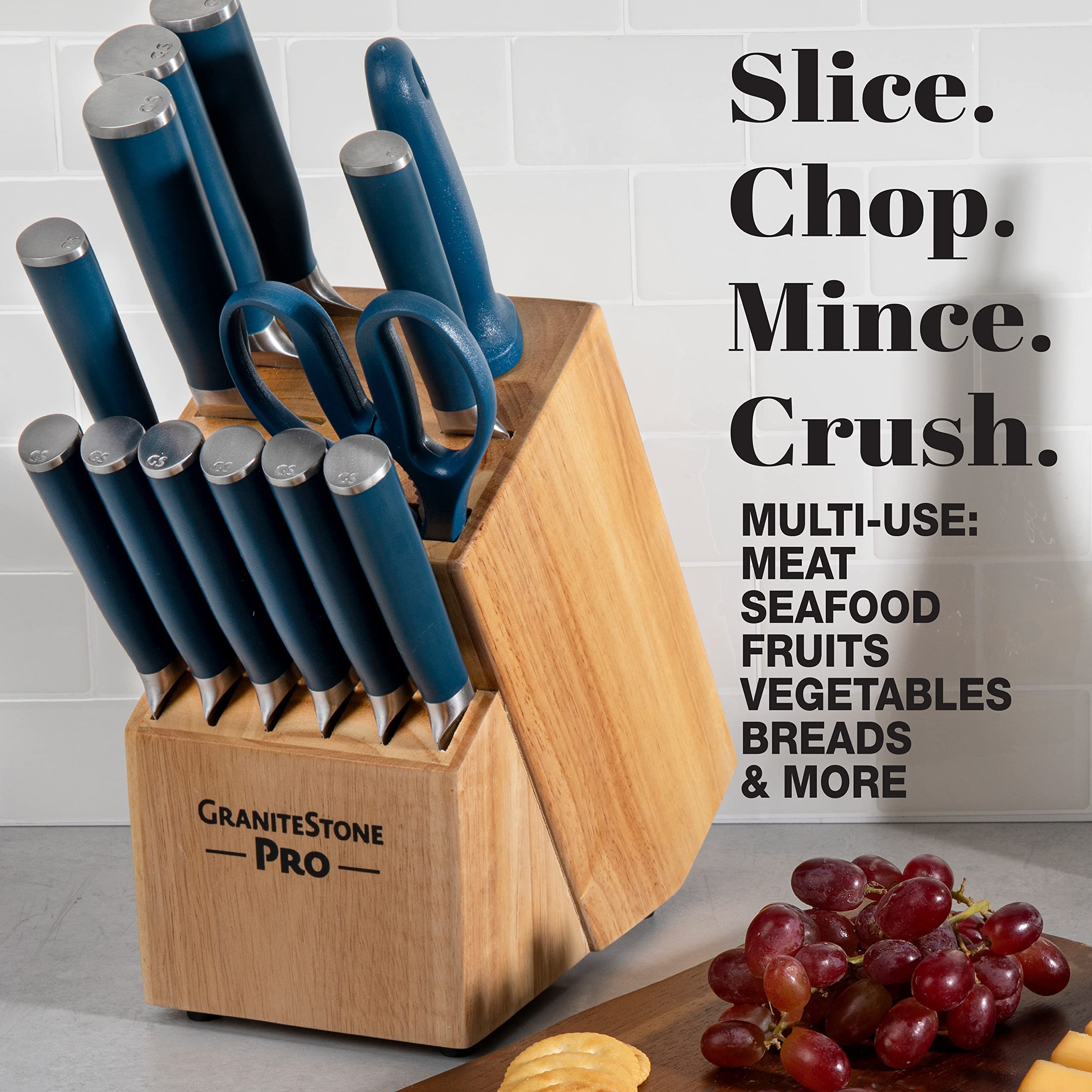 GraniteStone Pro Nutriblade 14-Piece Knife Set for Kitchen with Knife Block, Premium Kitchen Knives Set for Kitchen, Chef Knife Set with Block, Complete Knifes Set, Ultra Sharp Stainless-Steel Blade