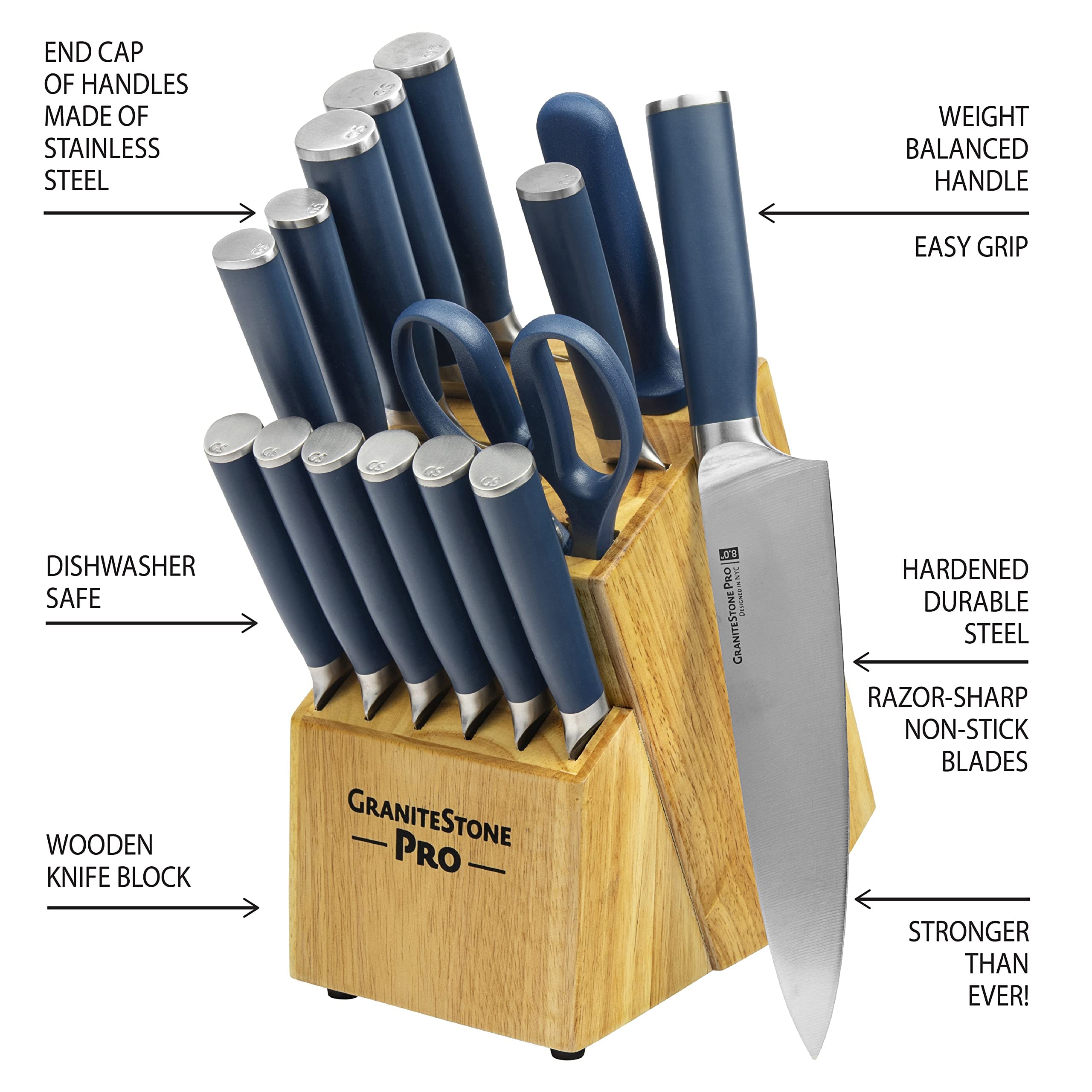 GraniteStone Pro Nutriblade 14-Piece Knife Set for Kitchen with Knife Block, Premium Kitchen Knives Set for Kitchen, Chef Knife Set with Block, Complete Knifes Set, Ultra Sharp Stainless-Steel Blade