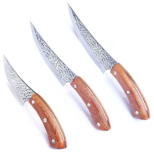 GAINSCOME Handmade Stainless Steel Boning Knife Kitchen Forged Chinese Vegetable Knives Fishing Knife Meat Cleaver Outdoor Cutter Butcher Knife Sharp A-Viking Knife Camping BBQ (7 inch)