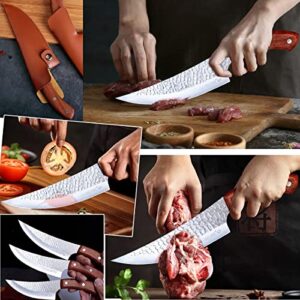 GAINSCOME Handmade Stainless Steel Boning Knife Kitchen Forged Chinese Vegetable Knives Fishing Knife Meat Cleaver Outdoor Cutter Butcher Knife Sharp A-Viking Knife Camping BBQ (7 inch)