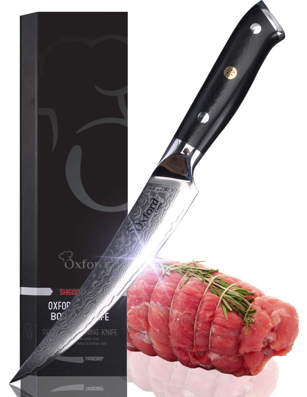 Oxford CHEF Boning (Fillet) Knife 6.5 inch Best Damascus- Japanese- VG10 Super Steel 67 Layer High Carbon Stainless Steel-Razor Sharp, Stain & Corrosion Resistant, Awesome Edge Retention