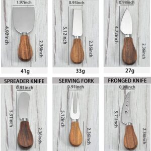 KT-GARY Premium 6-Piece Cheese Knife Set - Acacia Wood Handle Stainless Steel Cheese Knives for Charcuterie Board