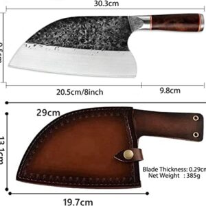 Serbian Chefs Knife High Carbon Steel Meat Cleaver Kitchen Knives Full Tang Vegetable Chopping Knife Butcher Knife for Home BBQ Camping With Sheath