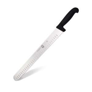 12-inch blade granton edge, turkey, salmon, ham slicer, meat slicing knife. nsf certified, german steel, best knife to slice large roast and whole turkey. by light 'n' mighty.