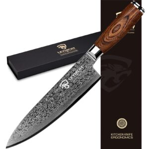 levinchy damascus chef's knife 8 inch professional handmade damascus stainless steel kitchen knife, superb edge retention, stain & corrosion resistant, ergonomic pakka wood handle