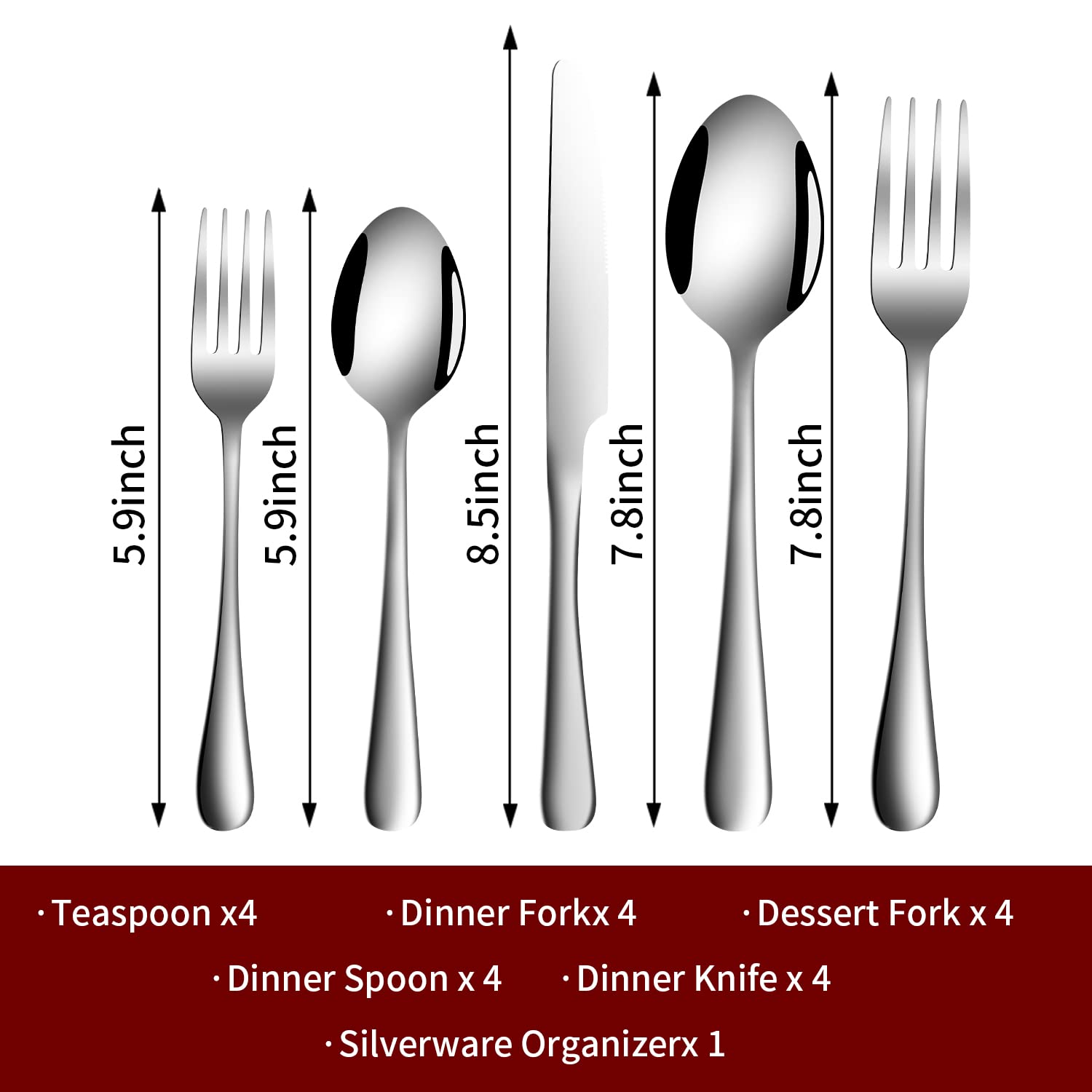 PERHOME 20-Piece Silverware Set for 4, Stainless Steel Eating Utensils Sets, Mirror Polished Flatware Cutlery Set for Home Kitchen Restaurant Hotel, Include Fork Knife Spoon Set, Dishwasher Safe