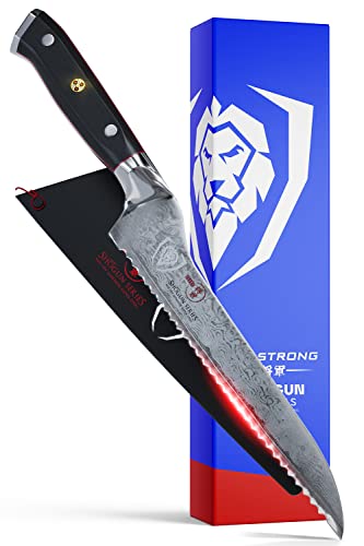 Dalstrong Serrated Offset Bread Knife - 8 inch - Shogun Series - Deli Knife - Damascus - AUS-10V Japanese Super Steel - Bread Slicer Cutter - Slicing Knife - Vacuum Treated - G10 Handle - Sheath