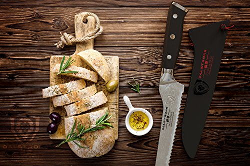 Dalstrong Serrated Offset Bread Knife - 8 inch - Shogun Series - Deli Knife - Damascus - AUS-10V Japanese Super Steel - Bread Slicer Cutter - Slicing Knife - Vacuum Treated - G10 Handle - Sheath