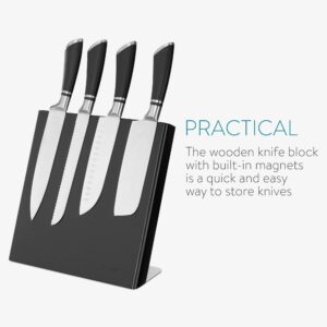 Navaris Wooden Magnetic Knife Holder - Universal Wood Magnetic Block & Organizer for Knives, Scissors, Utensils- Rubberwood, 10.9" x 10.8"