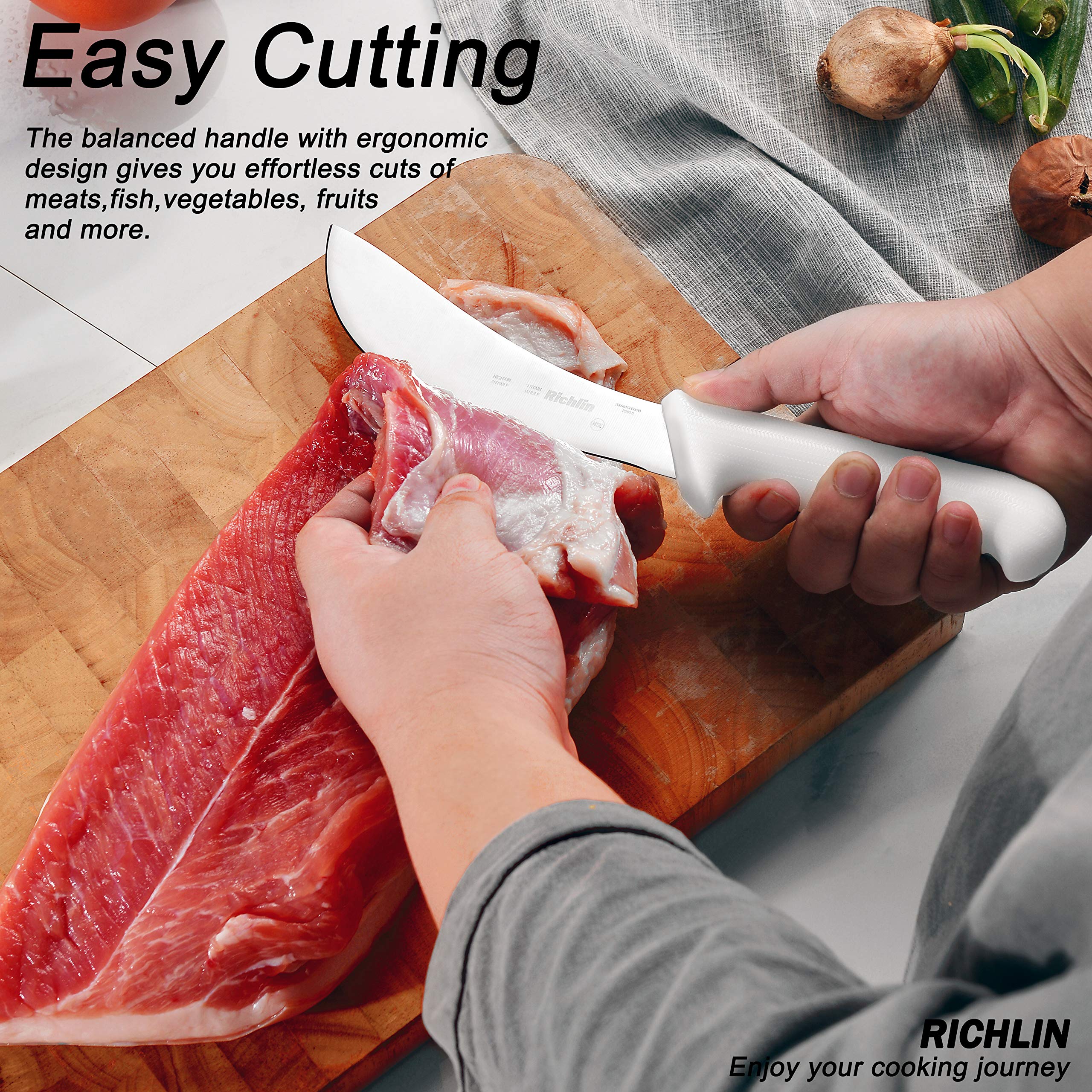 Richlin Skinning Knife,6-Inch Chef Knife Skinning Butcher Knife,Ultra Sharp Kitchen Knife Made of High Carbon Stainless Steel(White)