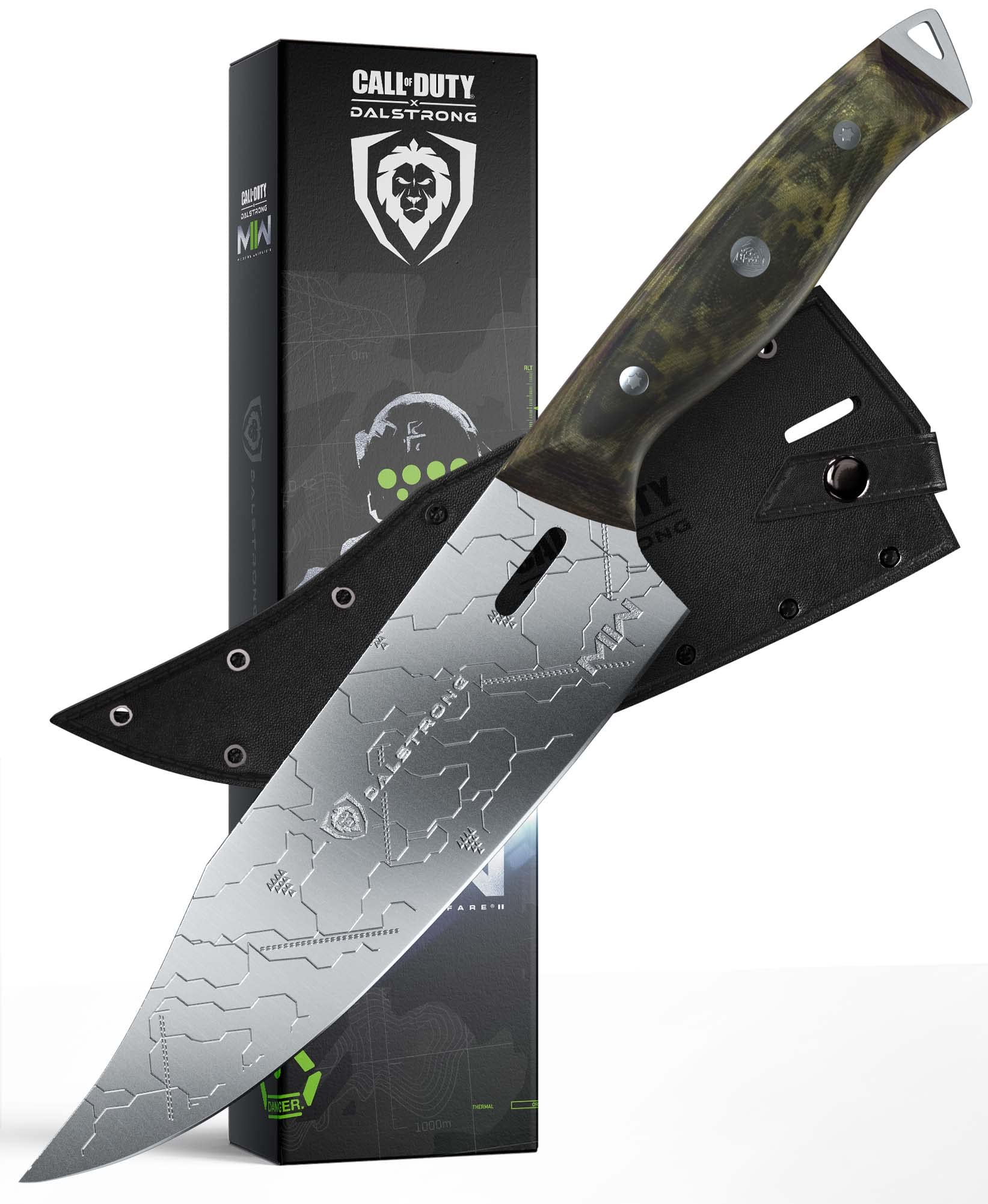 Dalstrong Chef Knife - 8 inch - Call of Duty Edition - Exclusive Collector Set - High-Carbon 9CR18MOV Steel - G10 Digital Camo Handle - Ultra-Thin Zero Friction Blade - Chef's Knife - Leather Sheath