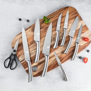 JF JAMES.F Knife Set, 17 Piece Dishwasher Safe Kitchen Knife Set with Block Super Sharp Stainless Steel Knife Sets for Kitchen with Block, Scissors & Built-in Sharpener