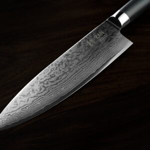 KAN Core Chef Knife 8-inch VG-10 67 layers Damascus Ambidextrous (Non-Hammered VG-10 Blade, Ebony Handle)