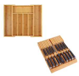 utoplike in-drawer knife block bamboo kitchen 16 knife drawer organizer and bamboo expandable cutlery organizer tray