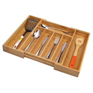 Utoplike In-drawer Knife Block Bamboo Kitchen 16 Knife Drawer Organizer and Bamboo Expandable Cutlery Organizer Tray