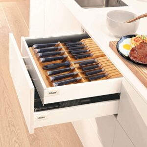 Utoplike In-drawer Knife Block Bamboo Kitchen 16 Knife Drawer Organizer and Bamboo Expandable Cutlery Organizer Tray