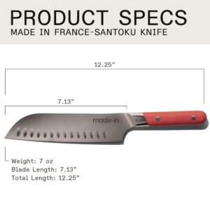 Made In Cookware - 7" Santoku Knife - Crafted in France - Full Tang With Pomme Red Handle