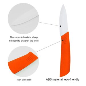 5-Pieces Ceramic Knife Set,Sharp Ceramic Knife with Block Stand,Steak Knife,Orange Kitchen Knives With Anti-Slip handle,Includes 6"Chef Knife,5"Utility Knife,4"Vegetable Knife,3"Bread Knife,1''Peeler