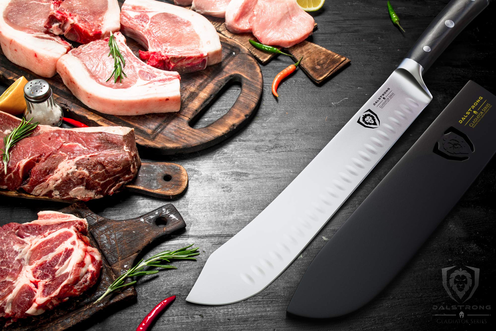 Dalstrong Bull Nose Butcher Knife - 10 inch - Gladiator Series Elite - High Carbon Premium German Steel - Breaking Knife - Black G10 Handle - Meat BBQ Knife - Sheath Guard Included - NSF Certified