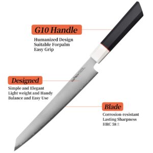 CULITECH Sujihiki Knife, 9.5 inches Sharp Stainless Double Edged Sashimi/Sushi Knife with G10 Octagonal Handle for Kitchen and Restaurant used