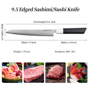 CULITECH Sujihiki Knife, 9.5 inches Sharp Stainless Double Edged Sashimi/Sushi Knife with G10 Octagonal Handle for Kitchen and Restaurant used