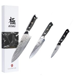 kyoku shogun series 8" professional chef knife + 6" utility chef knife + 3.5" paring knife - japanese vg10 steel core forged damascus blade