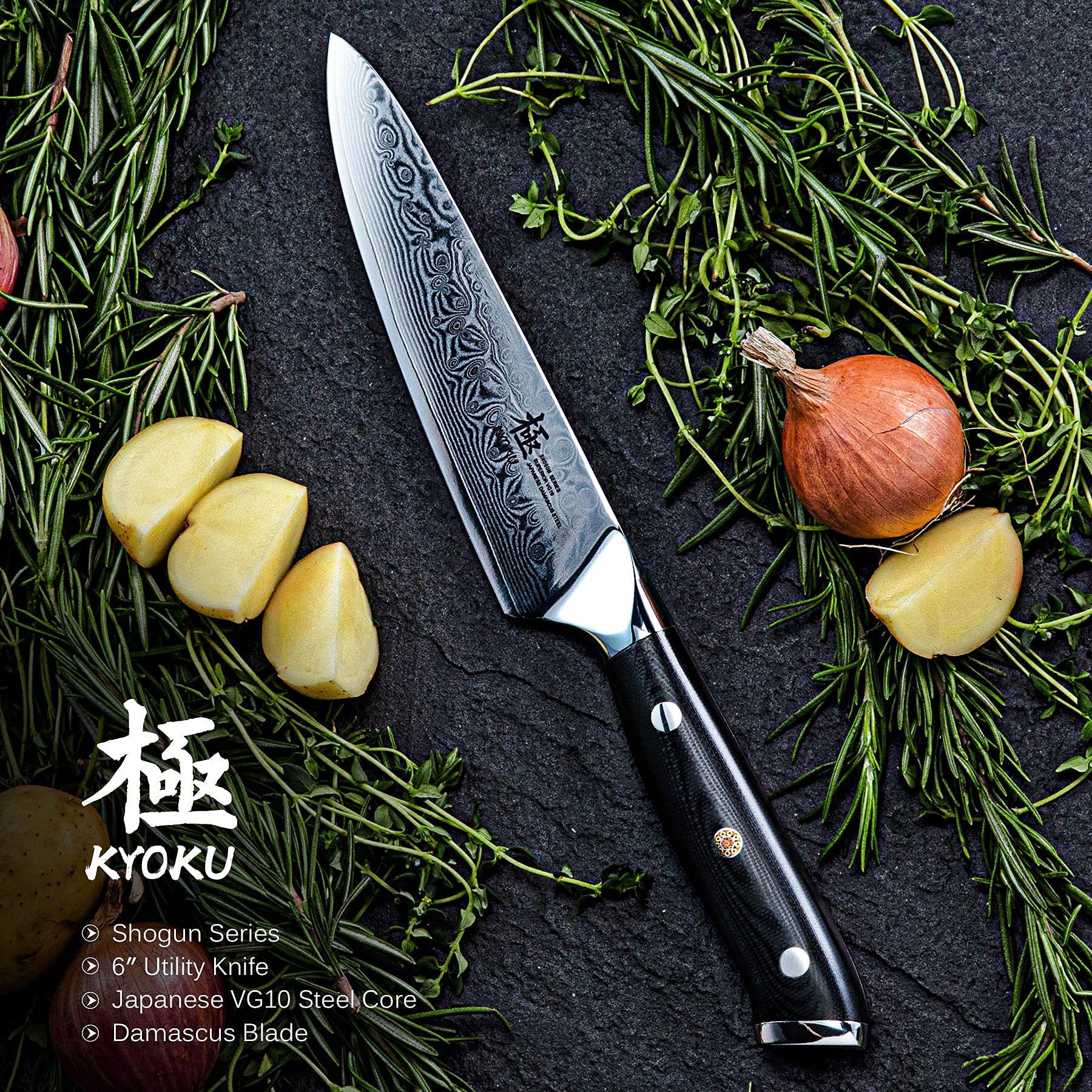 KYOKU Shogun Series 8" Professional Chef Knife + 6" Utility Chef Knife + 3.5" Paring Knife - Japanese VG10 Steel Core Forged Damascus Blade