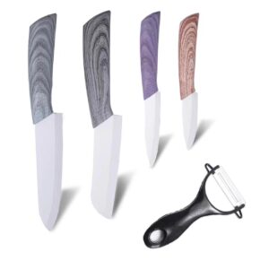 ceramic knife sets for kitchen，4 piece ceramic knives set with steath，6" chef knife 5.5" fruit utility knife 4" vegetable knife 3" paring knife, one peeler (box set)