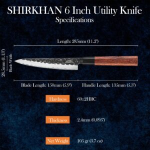 SHIRKHAN Professional Japanese Kitchen Knives 2 Pcs Set - Chef & Utility Knife - High Carbon 10Cr15CoMoV Hand Hammered Clad Steel - Octagon Redwood Handle