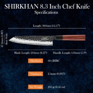 SHIRKHAN Professional Japanese Kitchen Knives 2 Pcs Set - Chef & Utility Knife - High Carbon 10Cr15CoMoV Hand Hammered Clad Steel - Octagon Redwood Handle