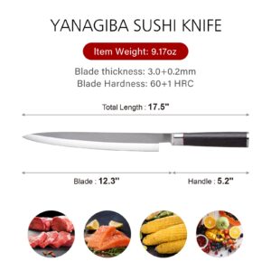 CHUYIREN Sushi Knife Sashimi Knife- 9.5 inch and 12 inch, Stainless Steel Handle And Wenge Wood Handle