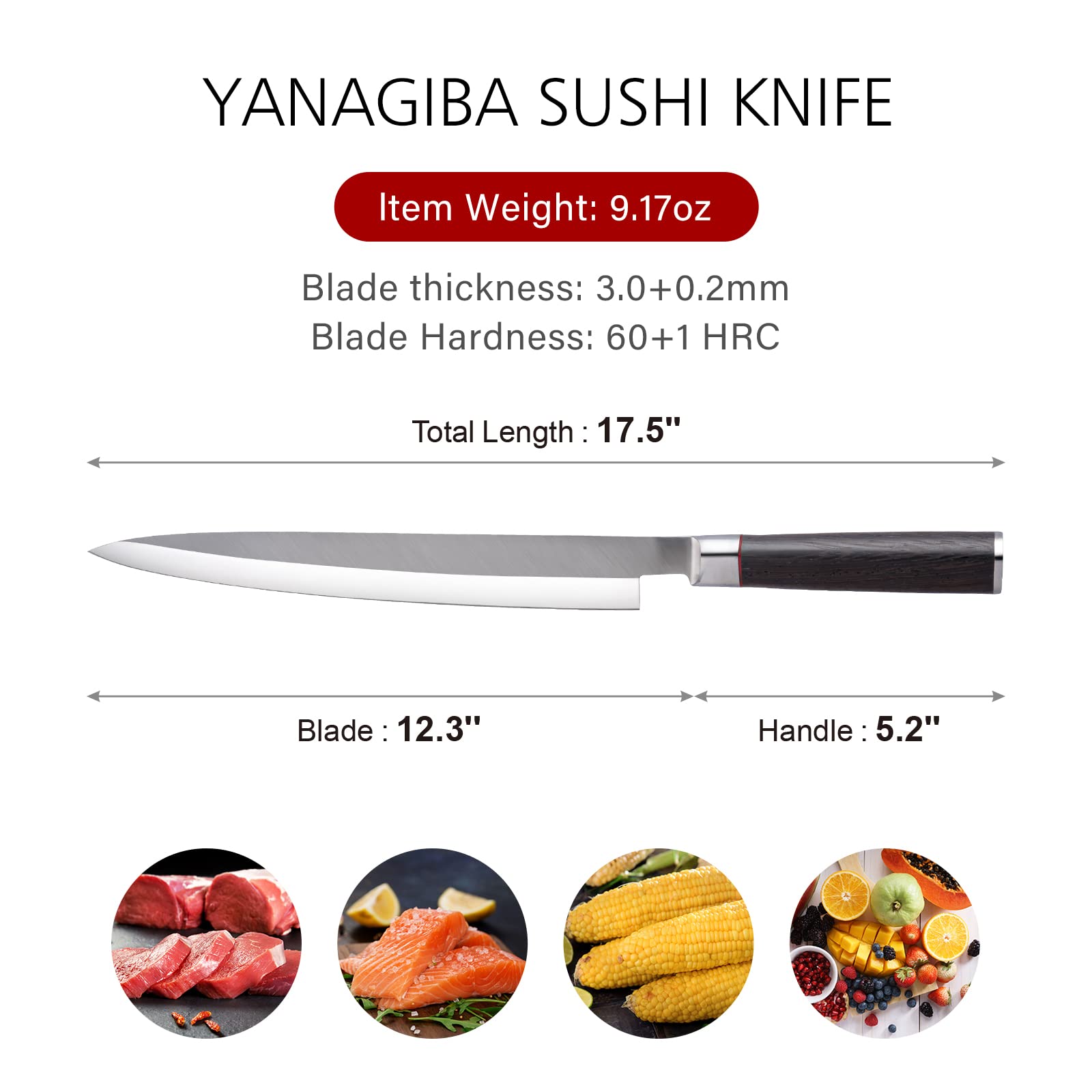 CHUYIREN Sushi Knife Sashimi Knife- 9.5 inch and 12inch, Wooden Handle And Wenge Wood Handle