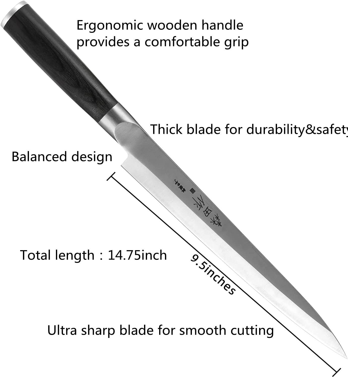 CHUYIREN Sushi Knife Sashimi Knife- 9.5 inch and 12inch, Wooden Handle And Wenge Wood Handle