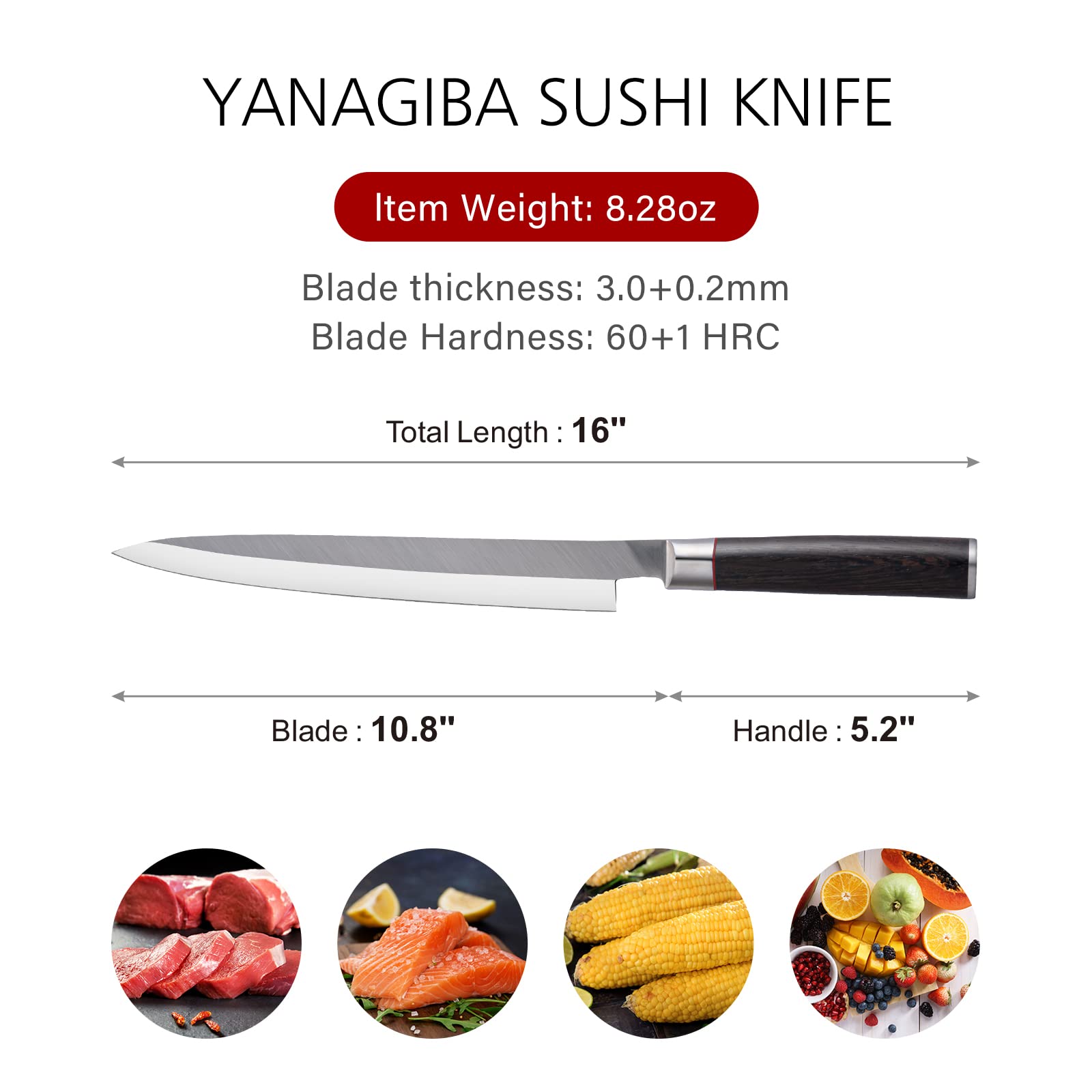 CHUYIREN Sushi Knife Sashimi Knife- 9.5inch and 10.6 inch, Wooden Handle And Wenge Wood Handle